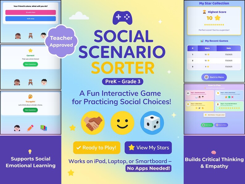 Digital Social Skills Game: Kindness & SEL Scenarios (prek-grade 3 ...