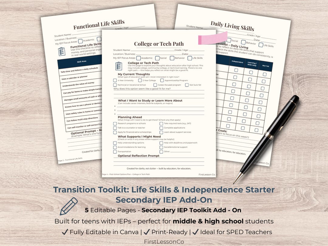 IEP Life Skills Toolkit: SPED Transition Planning Forms (printable ...