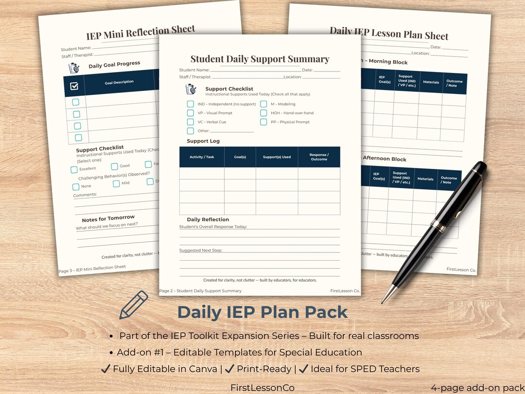Daily IEP Plan Templates for SPED Teachers – Editable Special Education ...