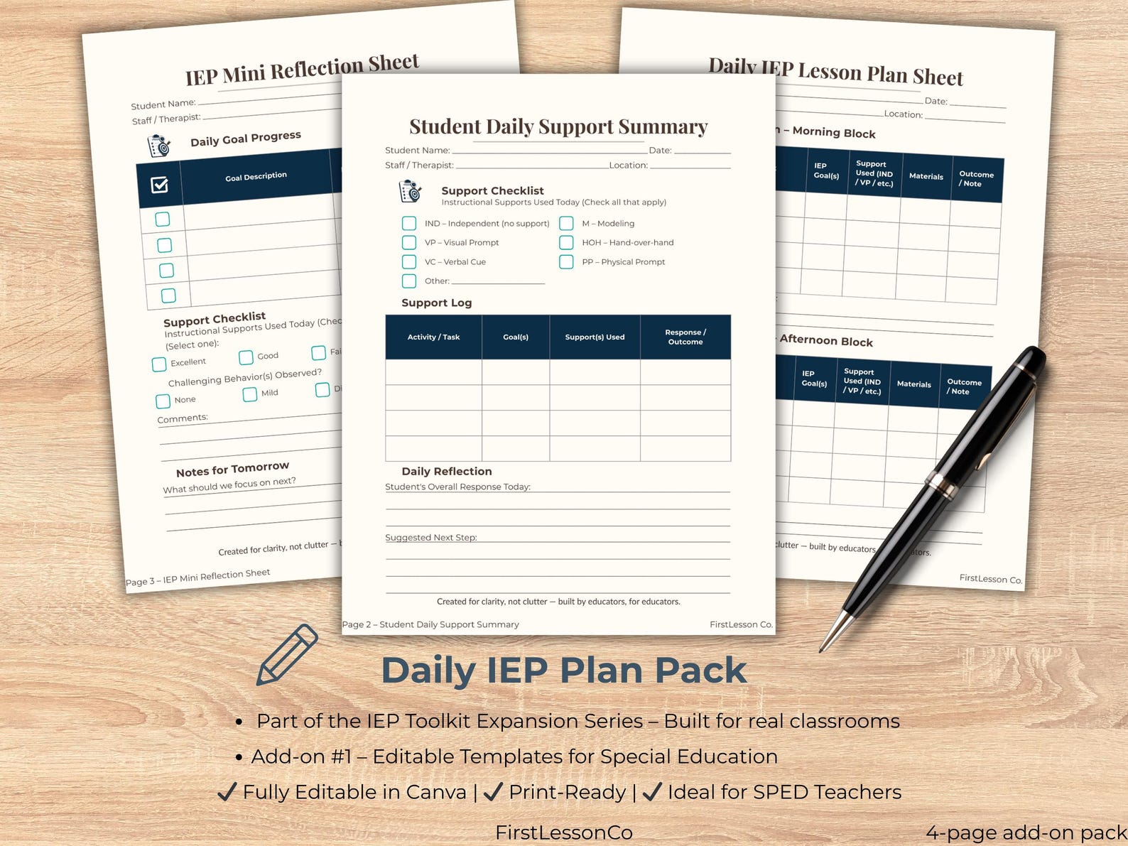 Daily IEP Plan Templates: Editable SPED Forms (printable PDF) - Etsy