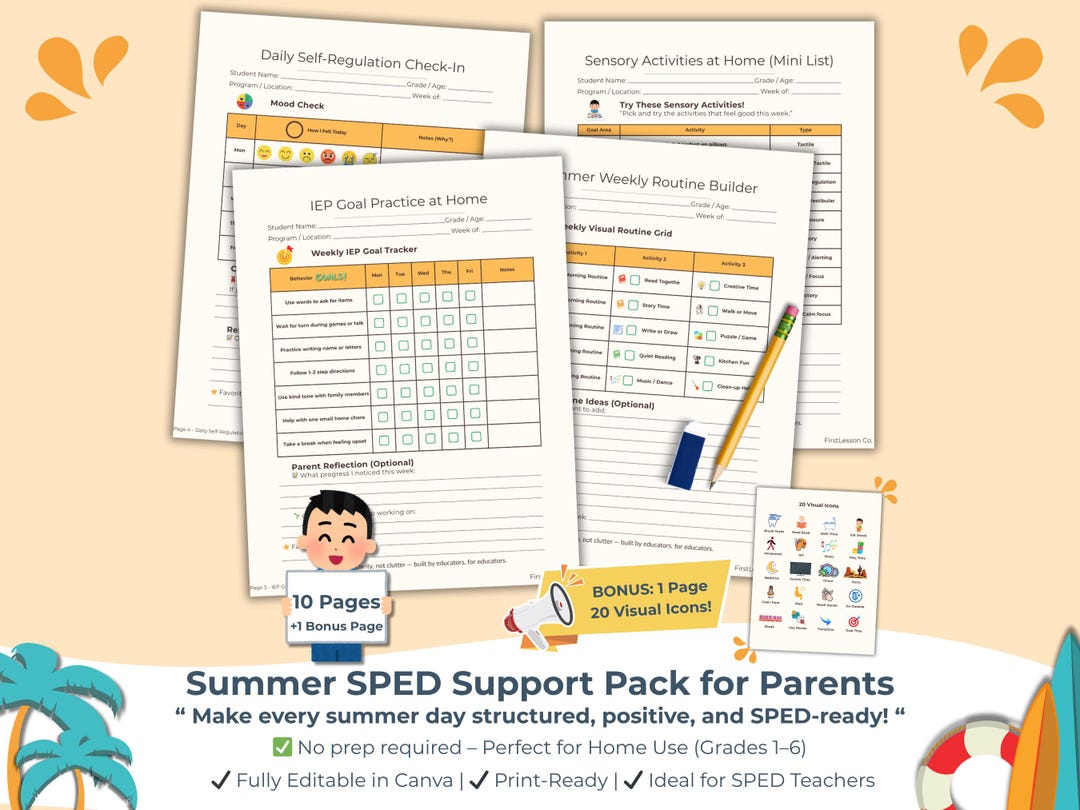 Summer SPED Home Pack for Parents (grades 1–6) – Visual Routine ...