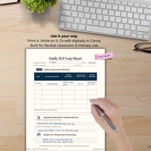 Editable Daily IEP Log: Special Education Support Tracker (printable ...