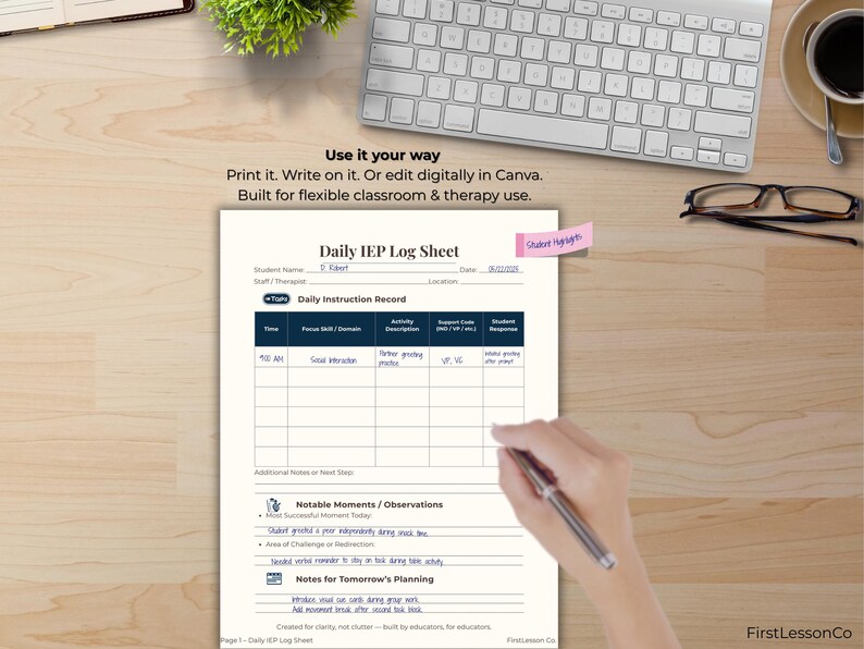 Daily IEP Log & Support Tracker – 2-page Printable Special Ed Form ...