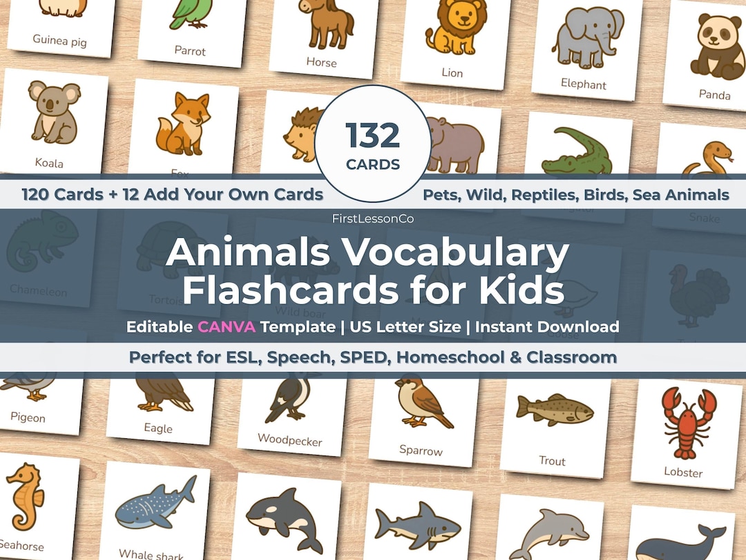 Animals Vocabulary Flashcards for Kids: Classroom, ESL, SPED and ...