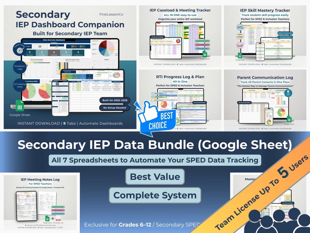 Secondary IEP Data Bundle – Google Sheets, Team License (5 Users) - Etsy
