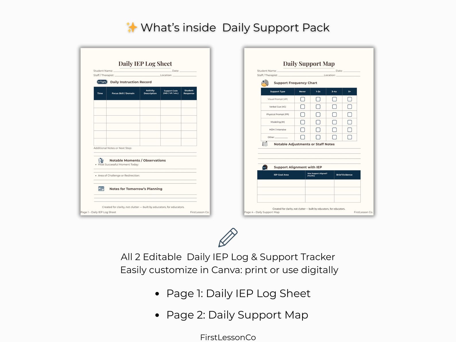 Editable Daily IEP Log: Special Education Support Tracker (printable ...