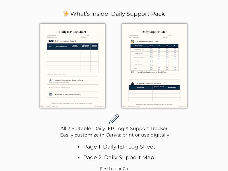 Daily IEP Log & Support Tracker – 2-page Printable Special Ed Form ...