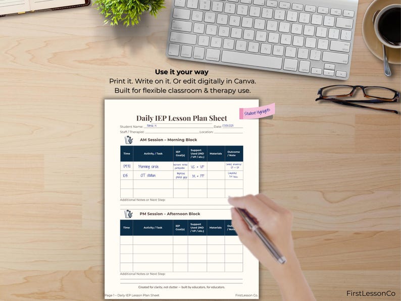Daily IEP Plan Templates: Editable SPED Forms (printable PDF) - Etsy