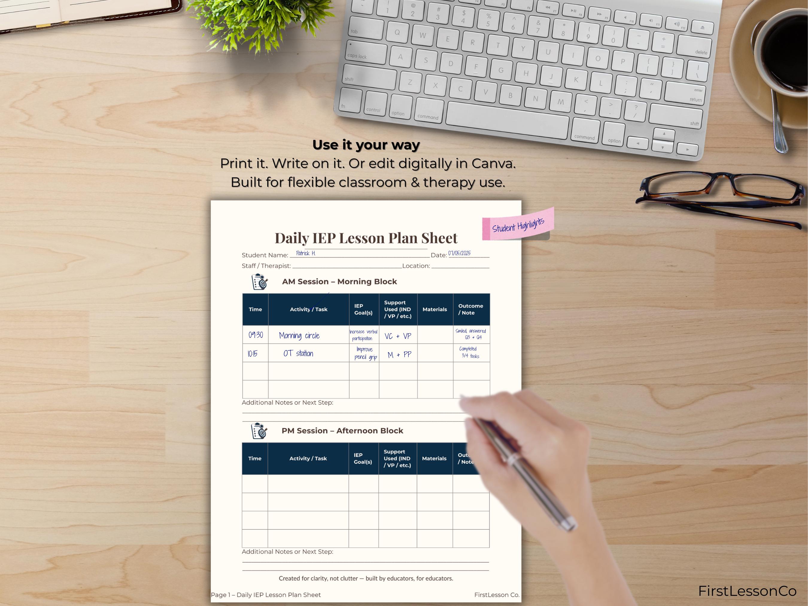 Daily IEP Plan Templates: Editable SPED Forms (printable PDF) - Etsy