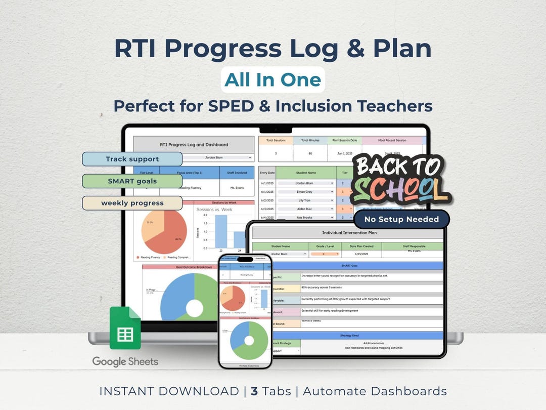 RTI Progress Log & Dashboard: Special Education SMART Goal Tracker ...