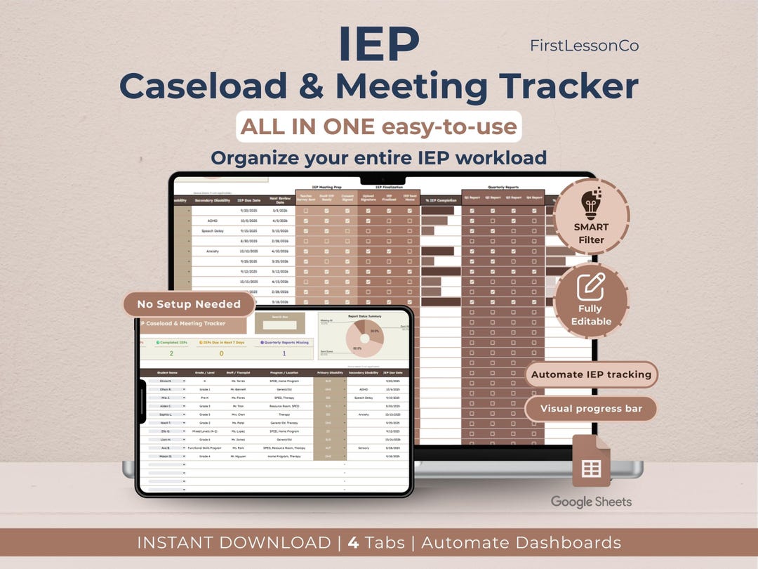 IEP Caseload Tracker: SPED Teacher Meeting Log Google Sheets, Visual ...
