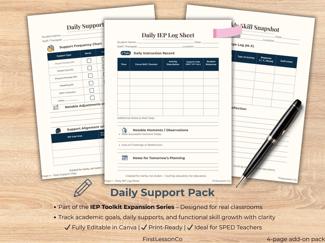 SPED Teacher Daily Support Pack: IEP Log, Skill Snapshot (printable ...
