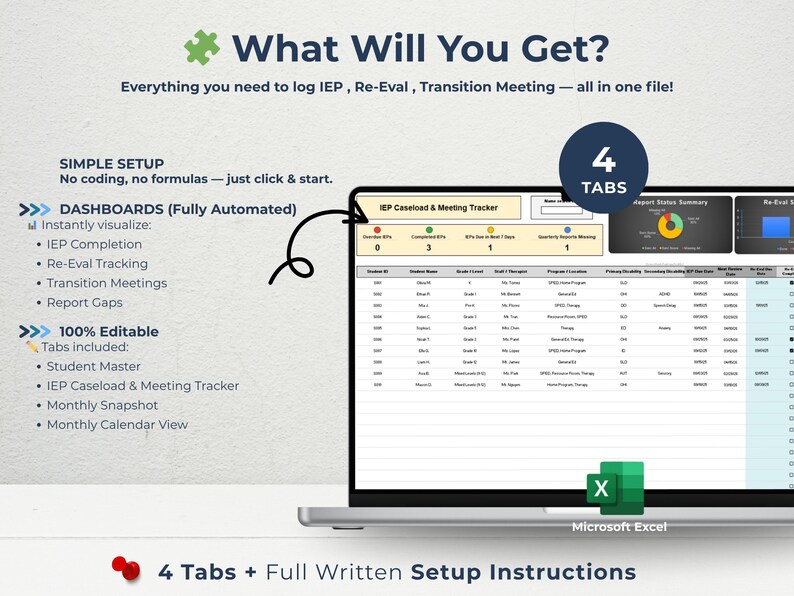 IEP Caseload Tracker PRO: Excel Calendar for SPED Teachers, Re-eval ...
