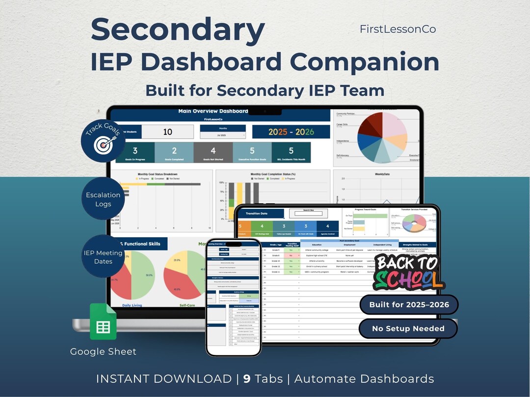 Secondary IEP Goal Tracker: SPED Google Sheets Transition, Goals and ...