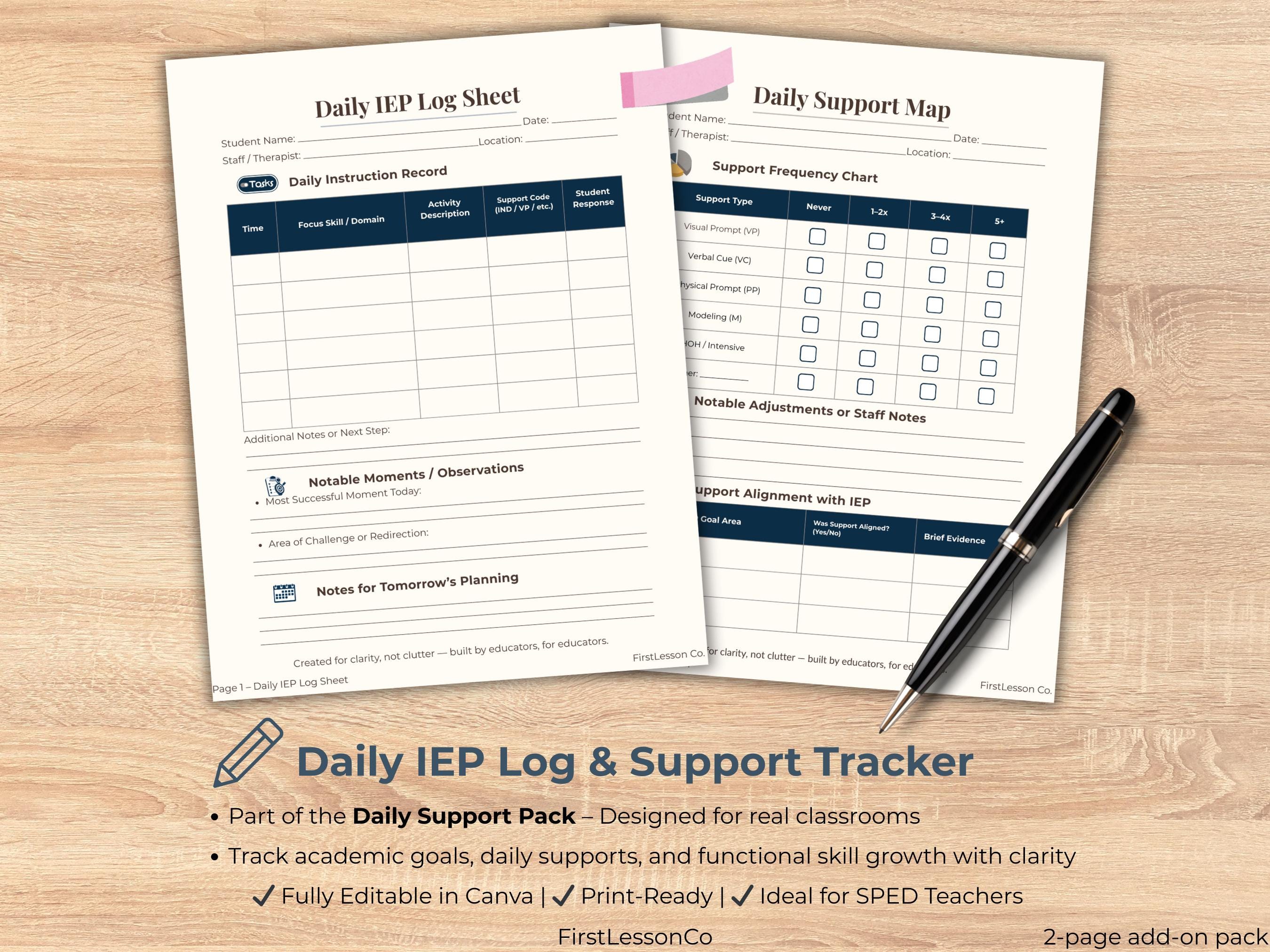 Editable Daily IEP Log: Special Education Support Tracker (printable ...