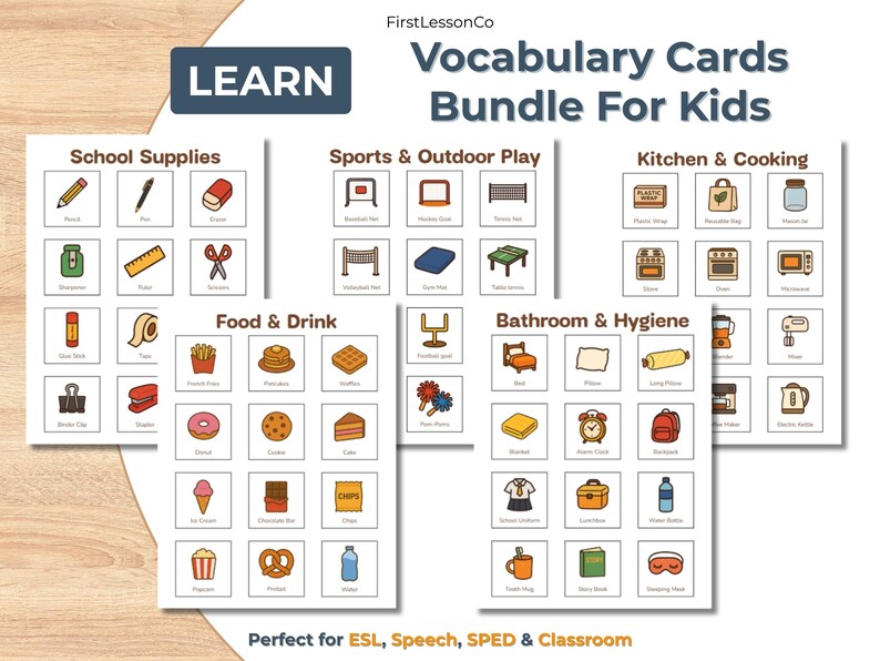 Vocabulary Flashcards for Kids: Printable ESL, SPED, Preschool ...
