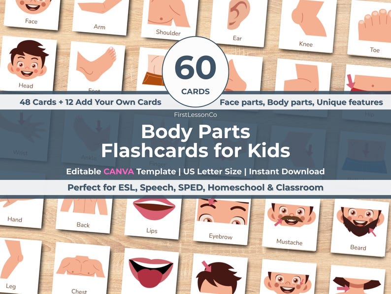 Body Parts Flashcards for Kids: ESL & Speech Therapy (digital Download ...