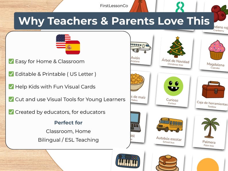 English-spanish Vocabulary Flashcards for Kids | Bilingual ESL Learning ...