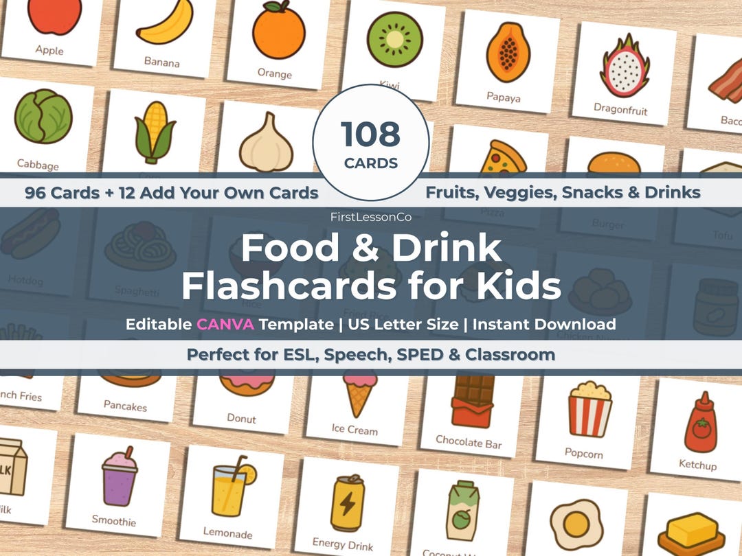 Vocabulary Flashcards: Food & Drink, Speech Therapy, ESL, Preschool ...