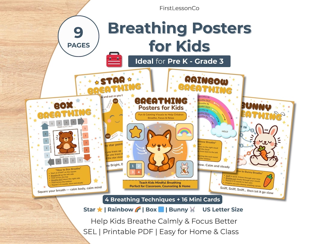 Mindfulness Breathing Posters for Kids: Calm Down Corner, Classroom ...