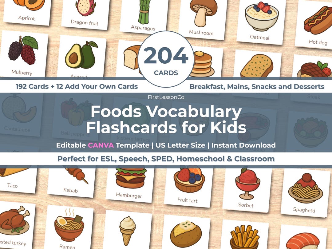 Food Flashcards: Fruits, Vegetables, ESL, SPED (204 Editable Cards) - Etsy