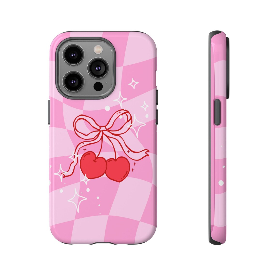 Chic Phone Case With Cherry Bow Design, Cute Phone Cover, Trendy Tech ...