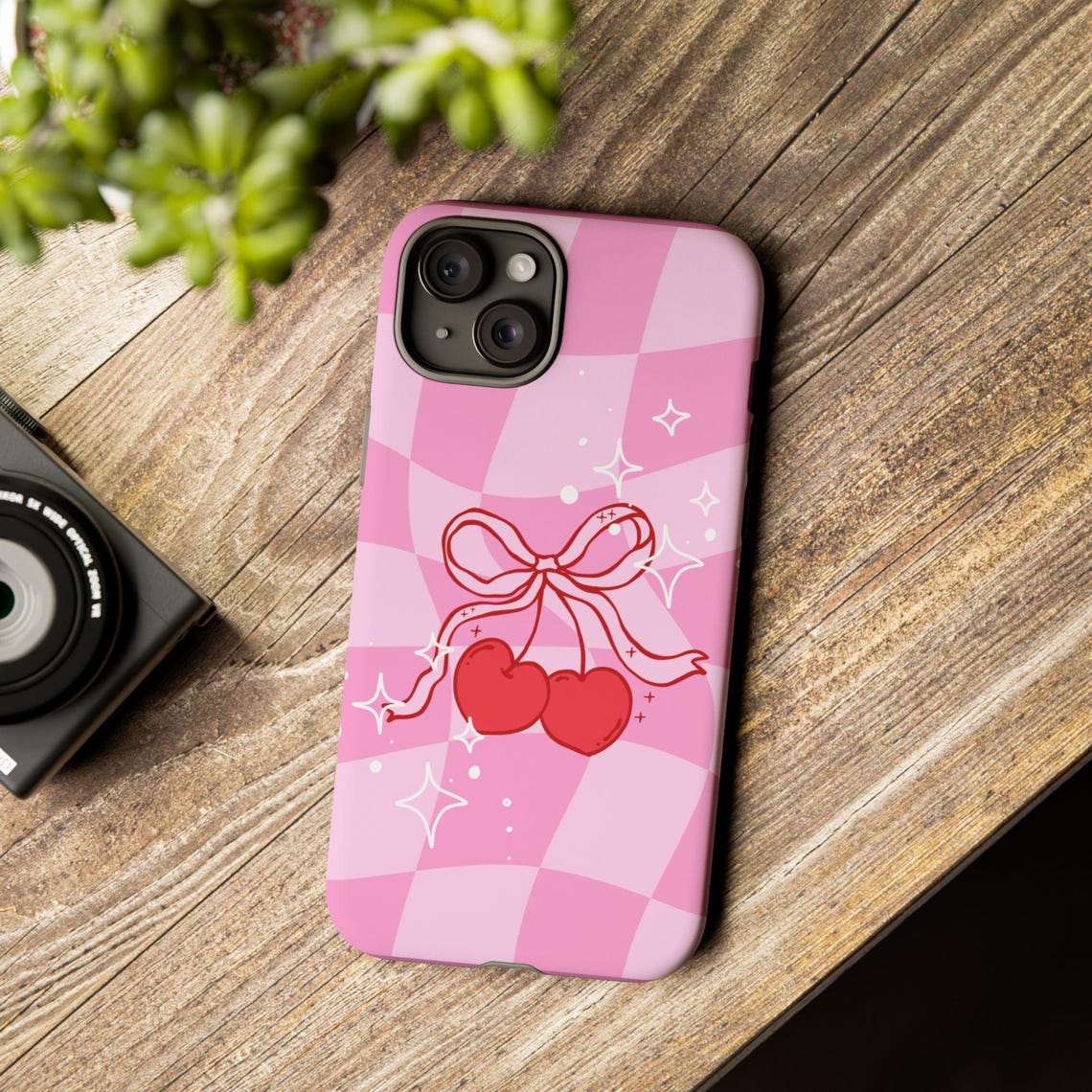 Chic Phone Case With Cherry Bow Design, Cute Phone Cover, Trendy Tech ...