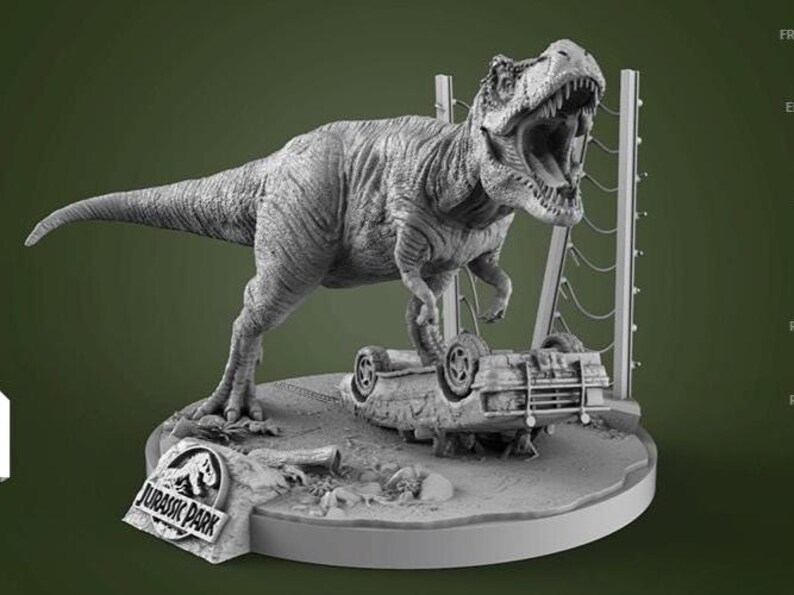 Jurassic Park STL File – T-rex Diorama 3D Print Model | Movie Scene ...