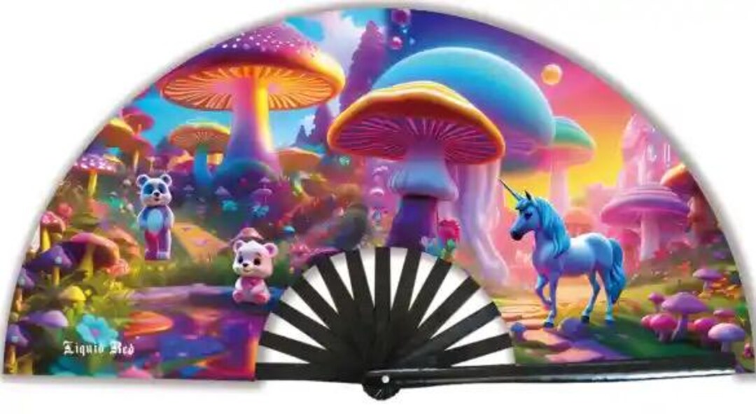 Trippy Mushroom Fantasy Rave Festival Fan - Etsy