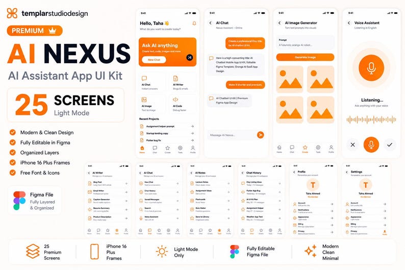 AI Assistant App UI Kit | Light Mode Figma Mobile Design (25 Screens ...