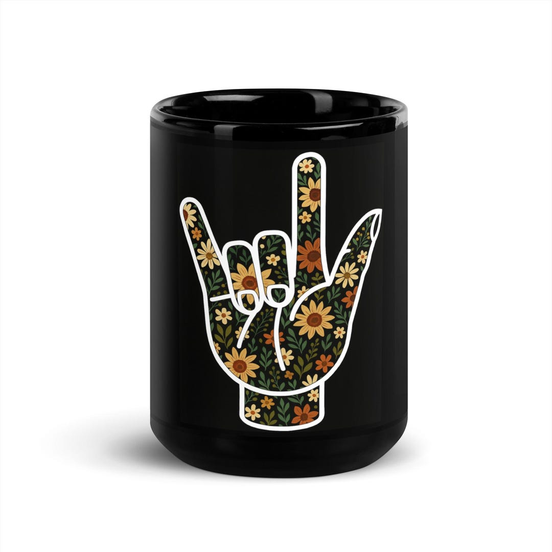Floral ASL Symbol Mug – Sign With Style Coffee Cup Sign Language Gift ...
