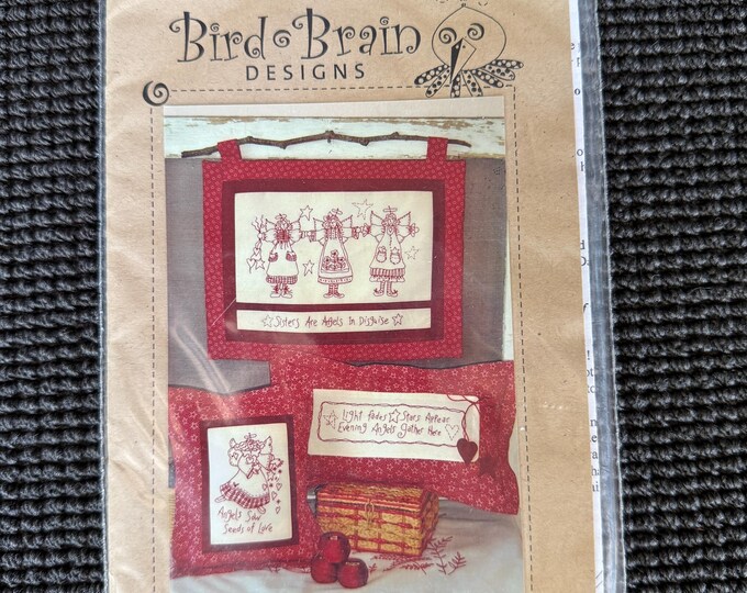 Vintage Bird Brain Designs Angels Gather Here Redwork Embroidery ...