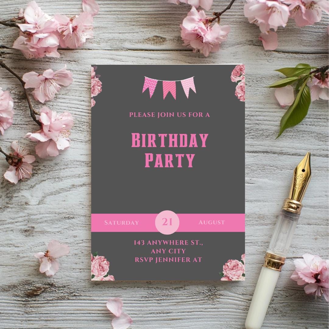 Digital Birthday Template Digital Invitation Birthday Card - Etsy