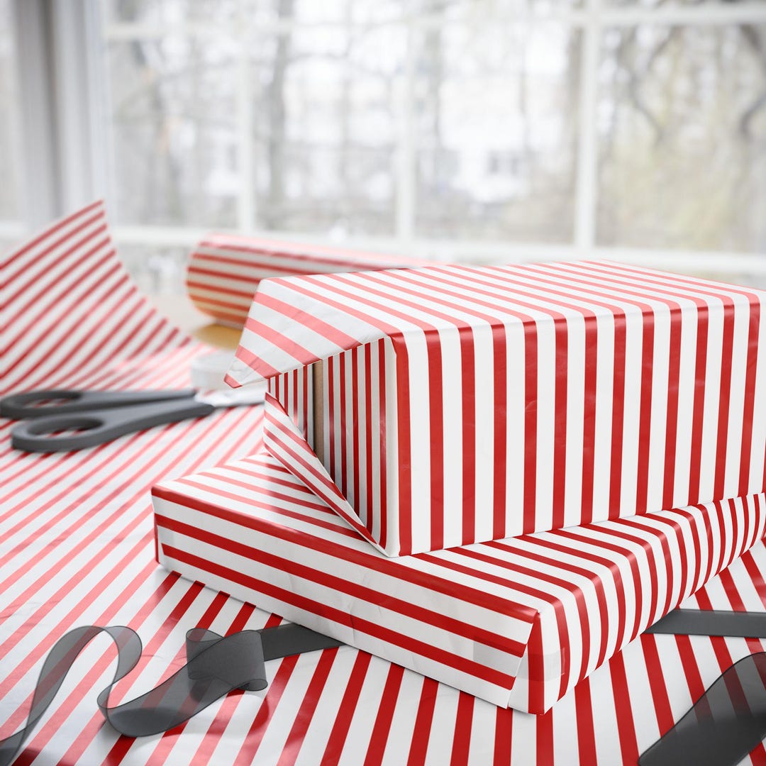 Red Striped Wrapping Paper, Bold Gift Wrap for Birthday, Christmas ...