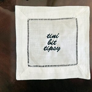 Tini Bit Tipsy Linen Embroidered Cocktail Napkin, Individual Custom ...