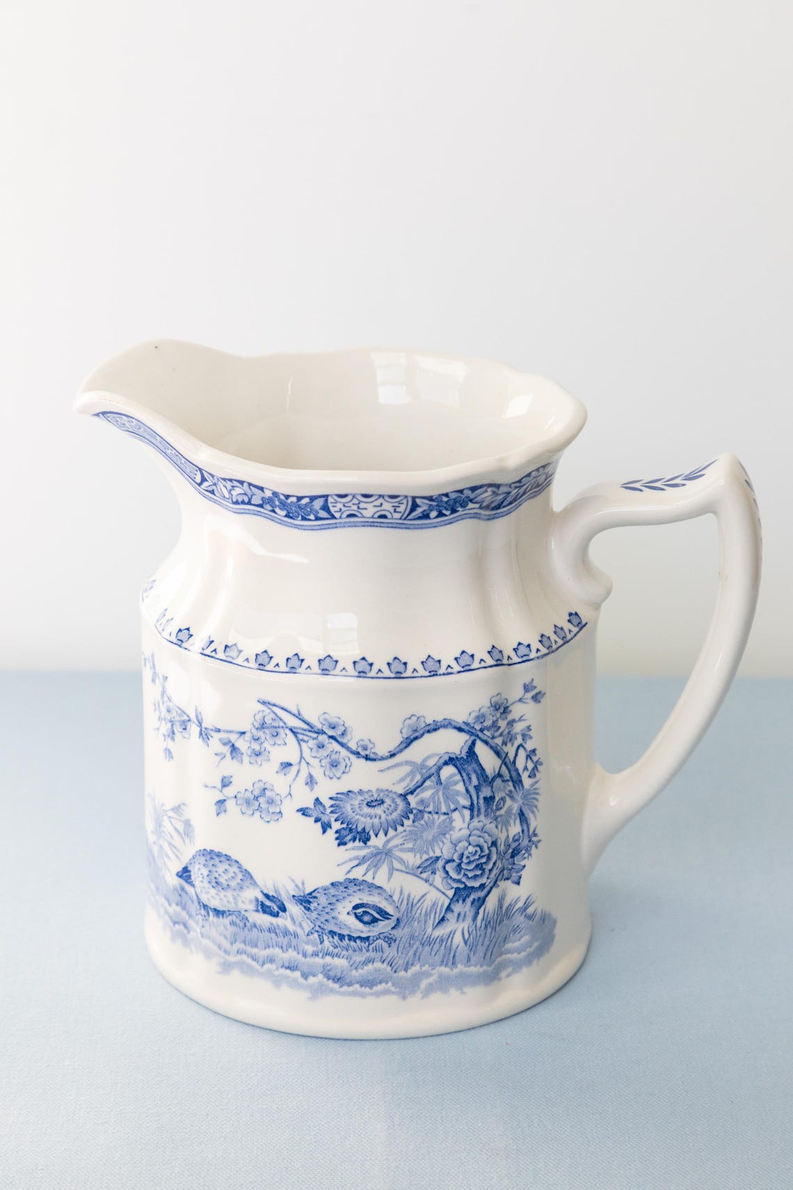 Furnival's Quail Antique Blue Transferware Pitcher - English Pottery ...