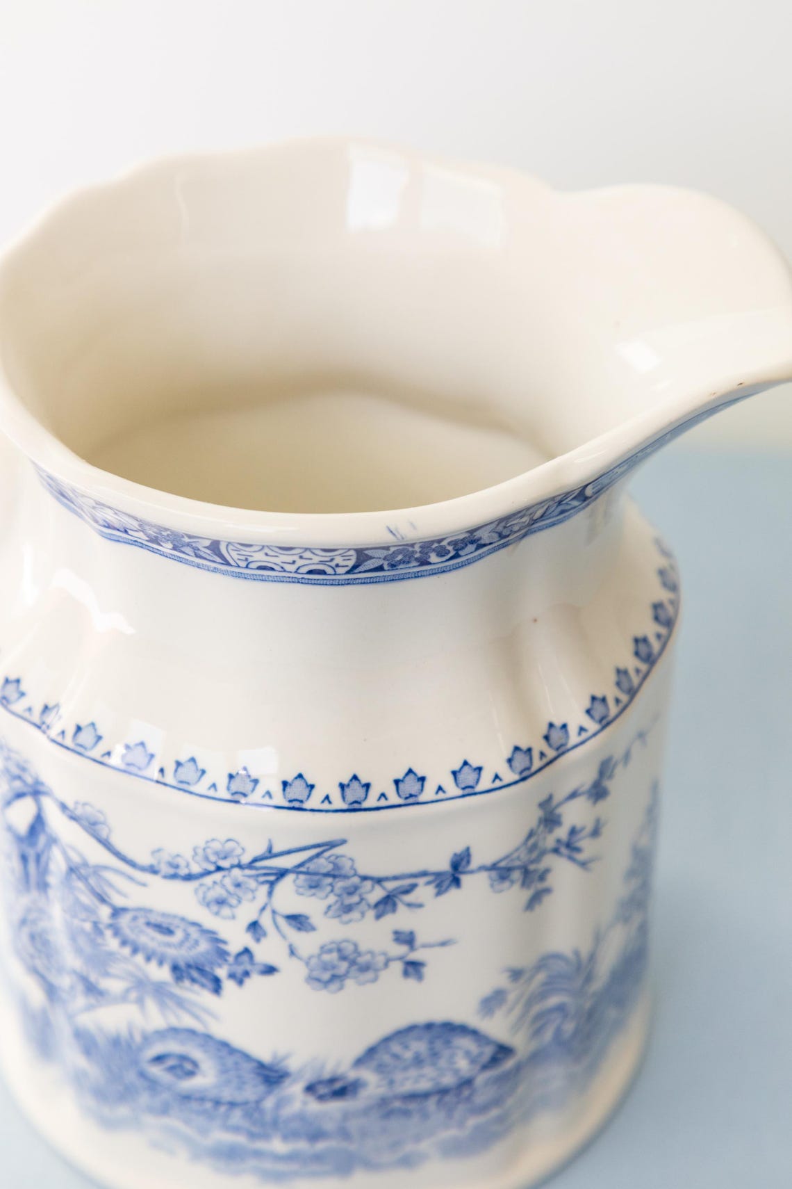 Furnival's Quail Antique Blue Transferware Pitcher - English Pottery ...
