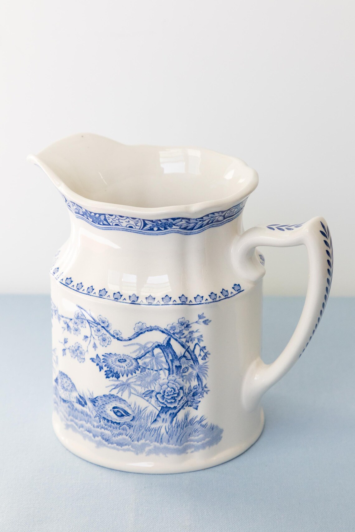 Furnival's Quail Antique Blue Transferware Pitcher - English Pottery ...