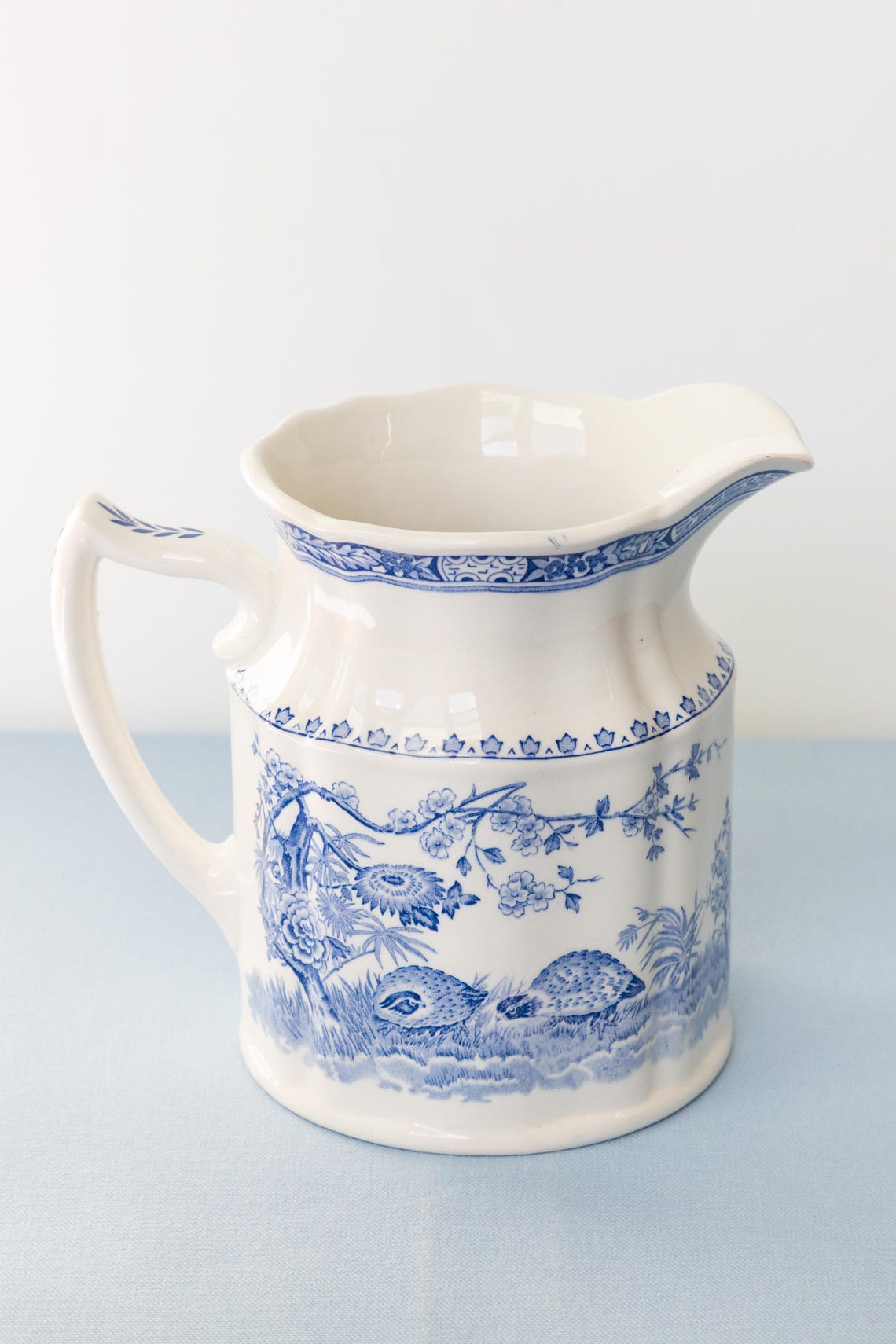 Furnival's Quail Antique Blue Transferware Pitcher - English Pottery ...