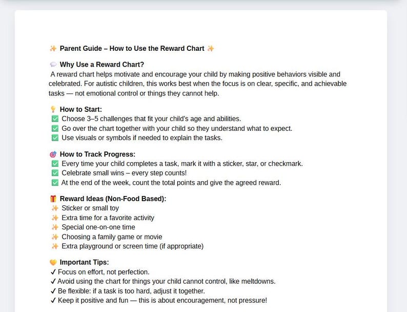 Editable Reward Chart for Autistic Kids | Printable Visual Schedule and ...