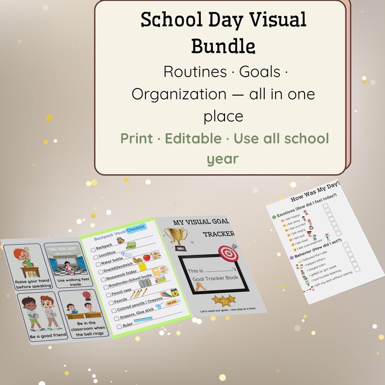 School Days Visual Bundle | Routine Cards, Goal Tracker & Checklist for ...