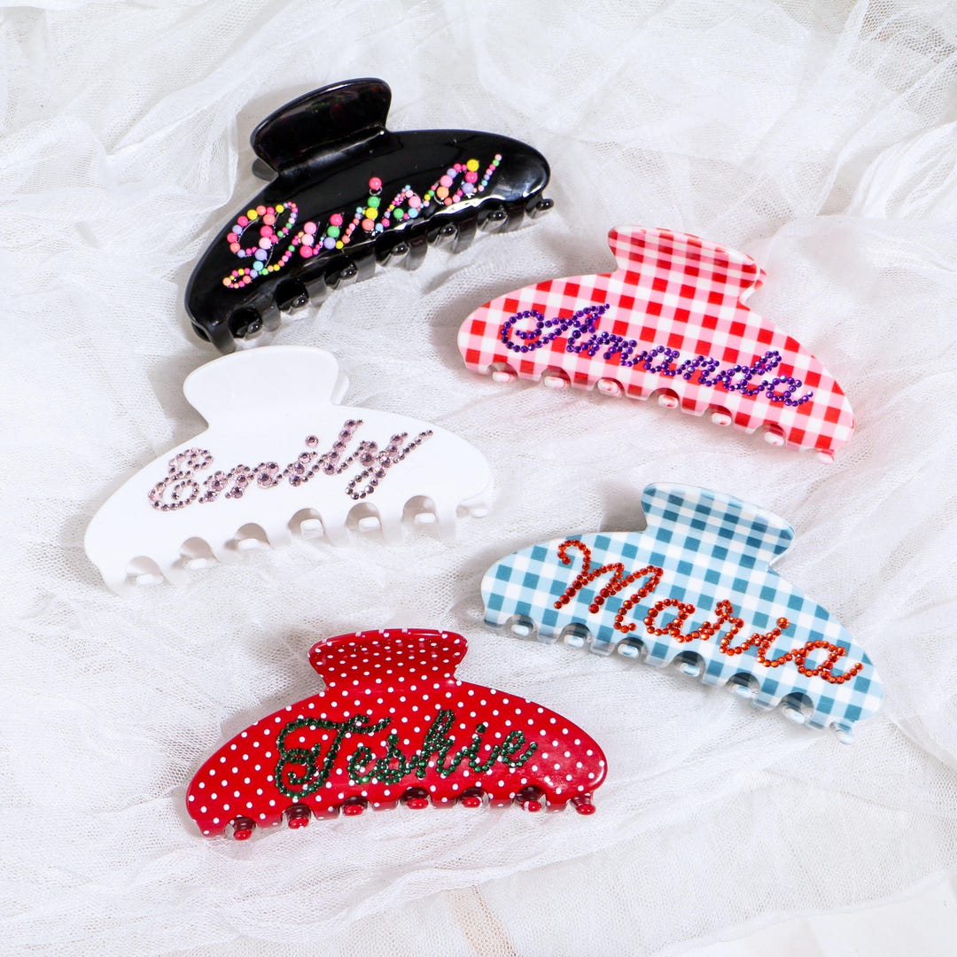 Custom Name Hair Claw Clips - Personalized Rhinestone Pearl Hair Clips ...