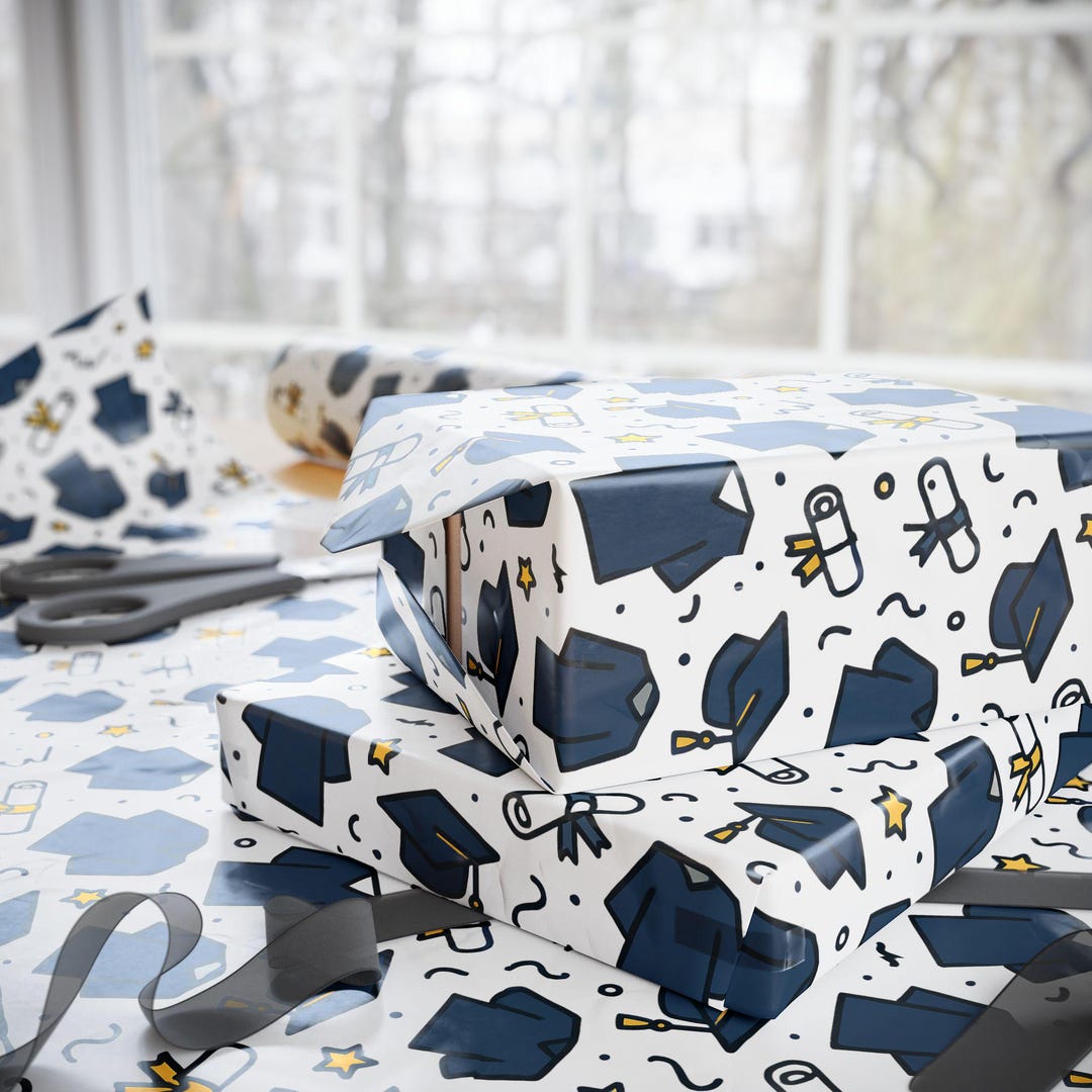 Graduation Cap and Diploma Wrapping Paper | Graduation Gift Wrap - Etsy ...