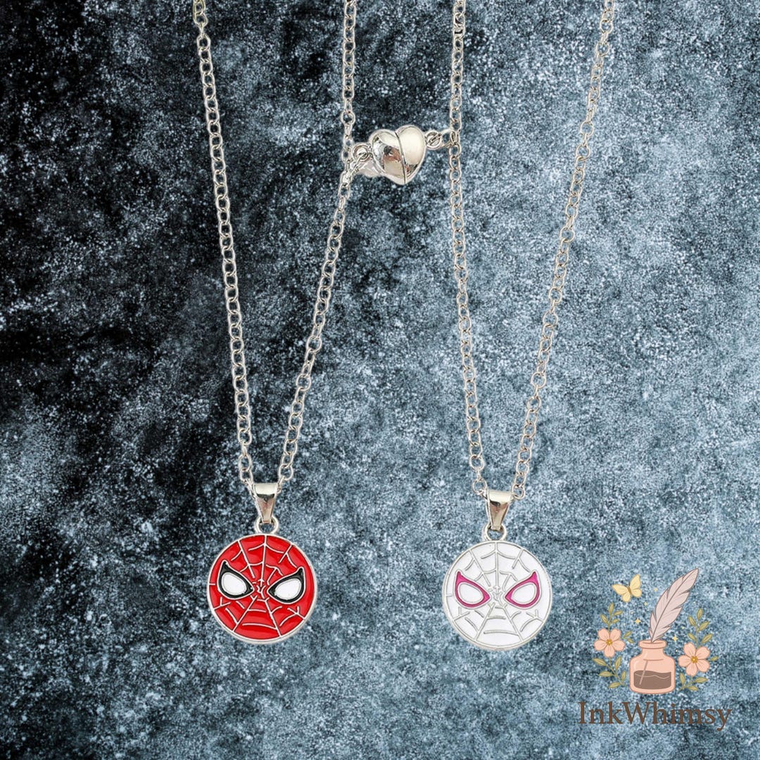 Couple Spider Hero Necklaces – Matching Red and White Pendant Set for ...