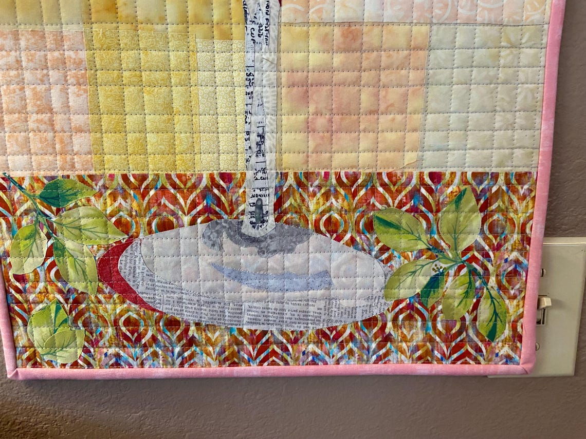 Quilted Collage Wall Hanging, Laura Heine Vino Collage, Fabric Collage ...