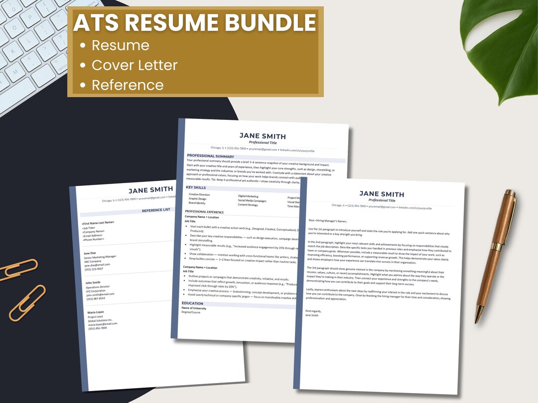 Creative ATS Resume Cover Letter and References Bundle Word and Google ...