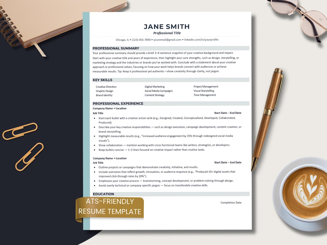 Mint Creative ATS Resume Template Word Google Docs Modern Designer CV 1 ...