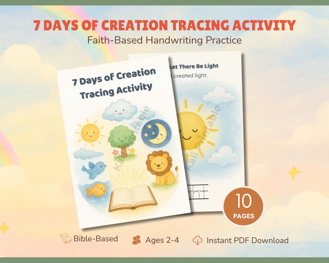 7 Days of Creation Tracing Pages for Preschool Tracing Activity Bible ...
