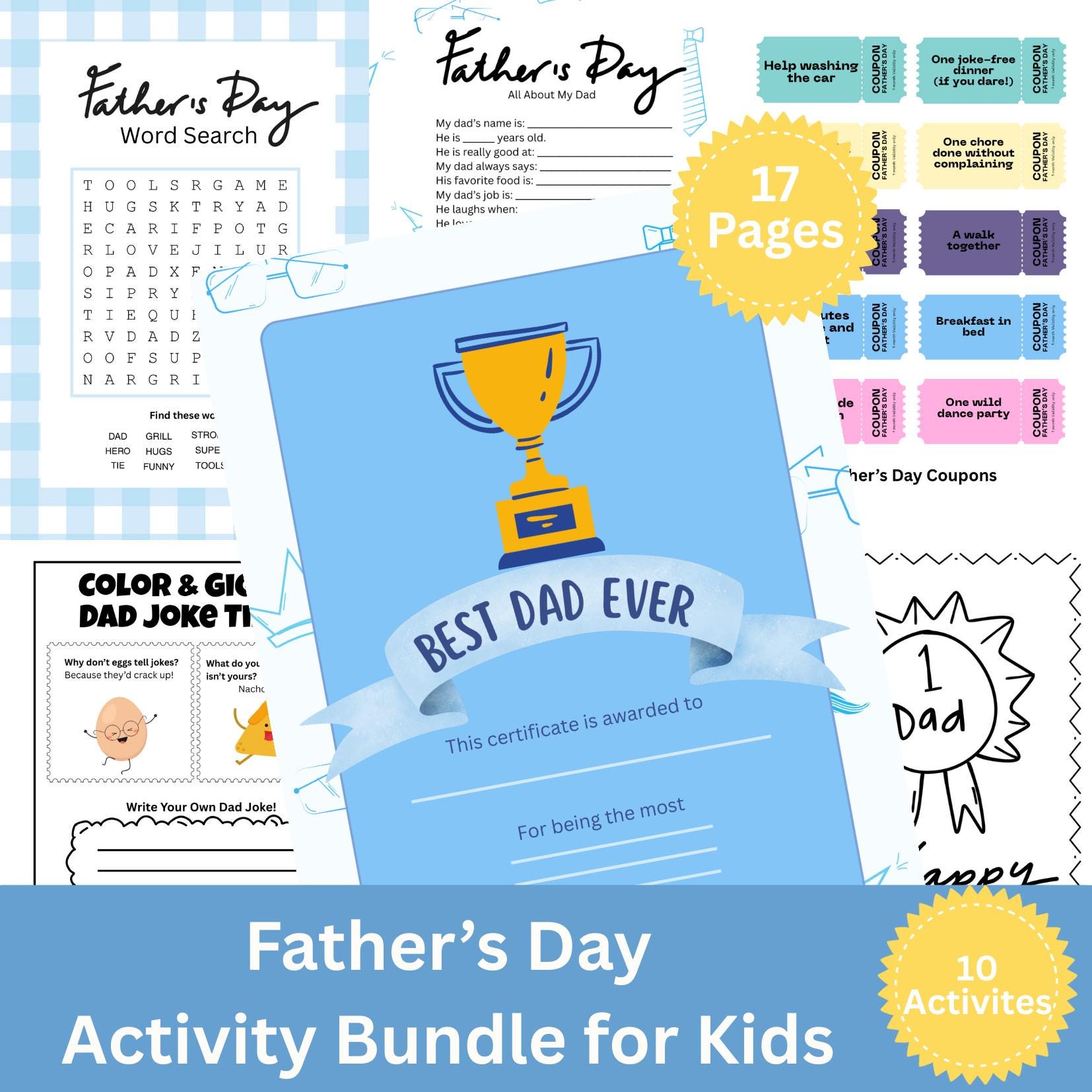 Father’s Day Activity Bundle for Kids – Printable Worksheets | Gift for ...