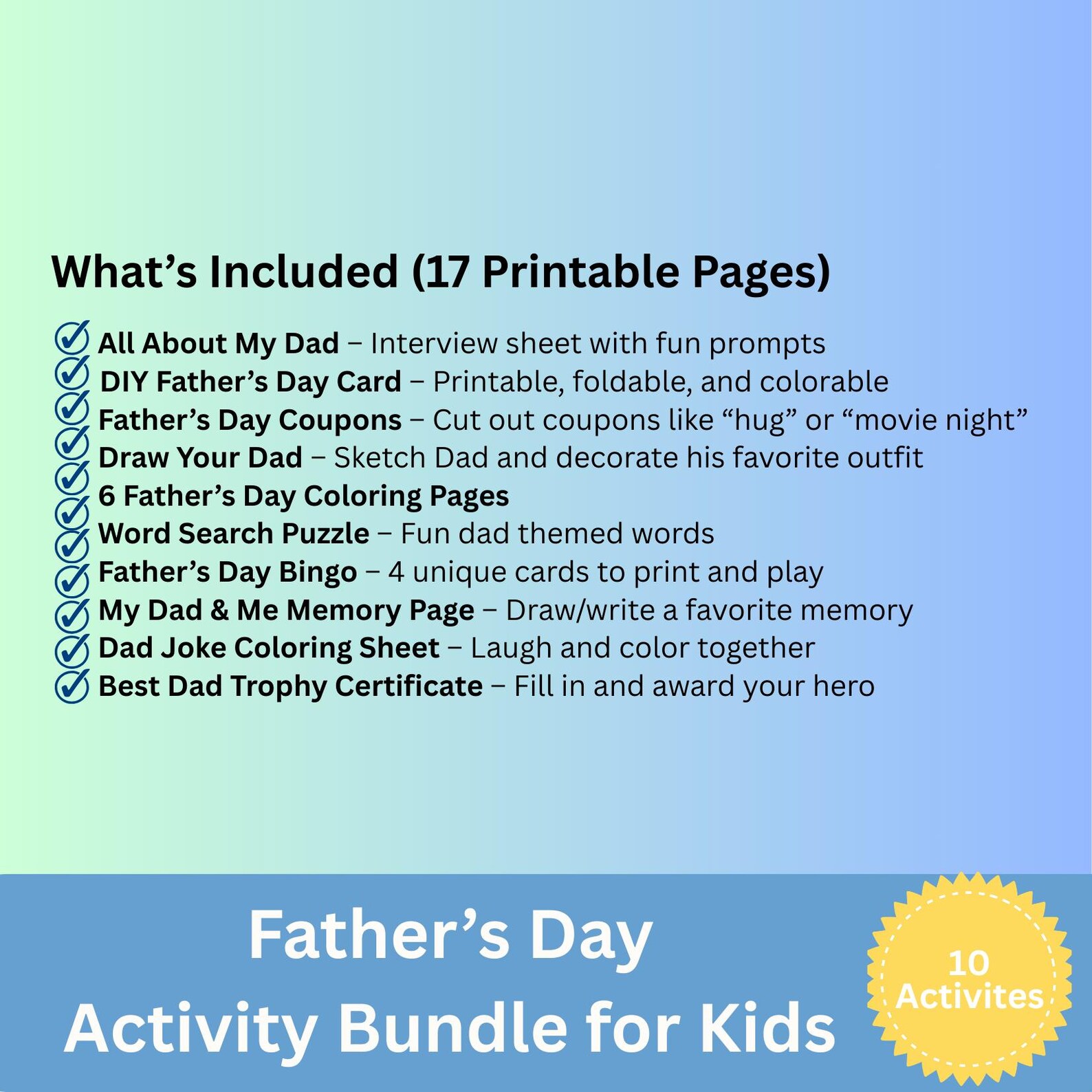 Father’s Day Activity Bundle for Kids – Printable Worksheets | Gift for ...